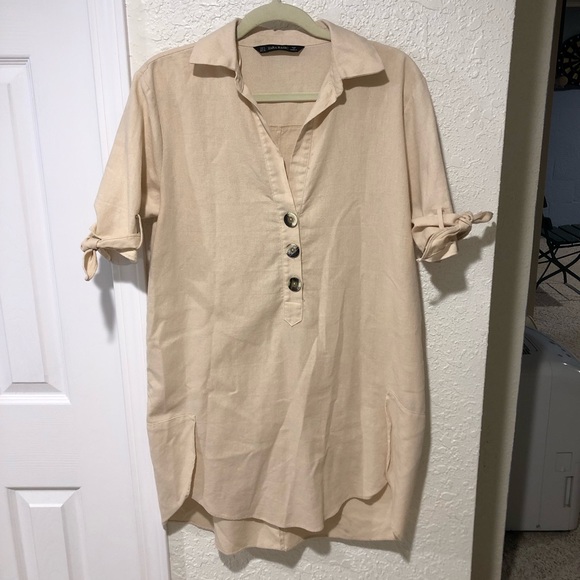 Zara | Dresses | Zara Basic Women Size Small Linen Beige Tunic Wear As ...
